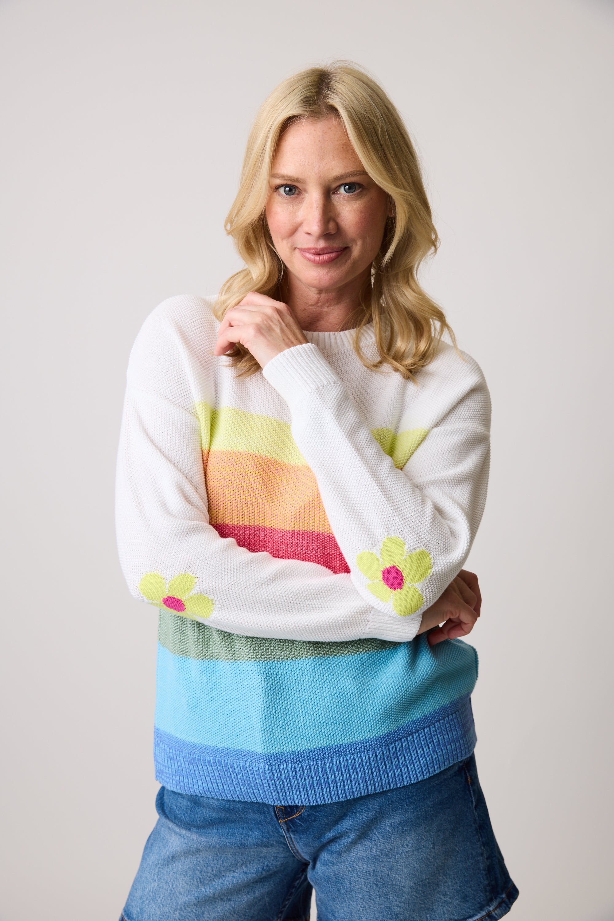 Bright Combo Flower Power Sweater | Cathy Allan Ladieswear