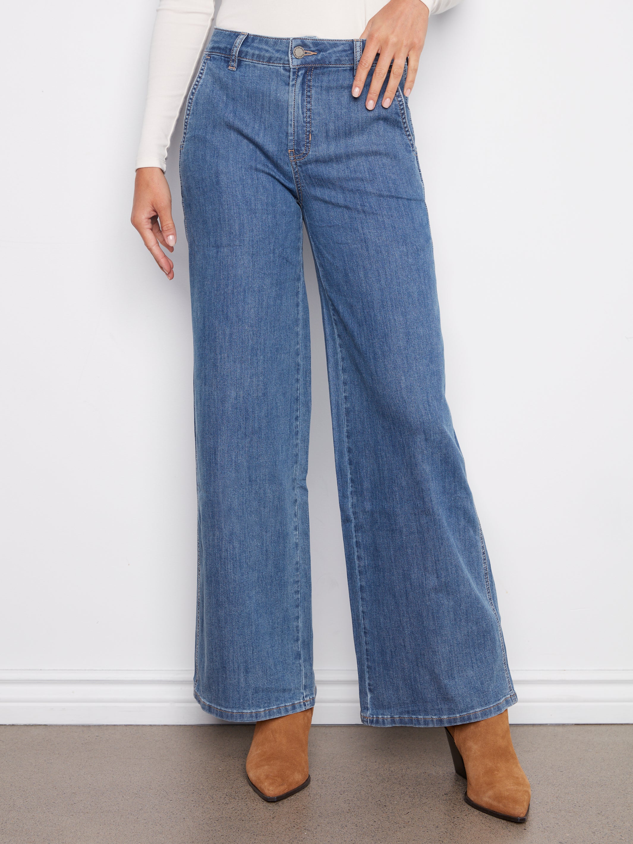 Classic Blue Slash Pocket Wide Leg Jean | Cathy Allan Ladieswear