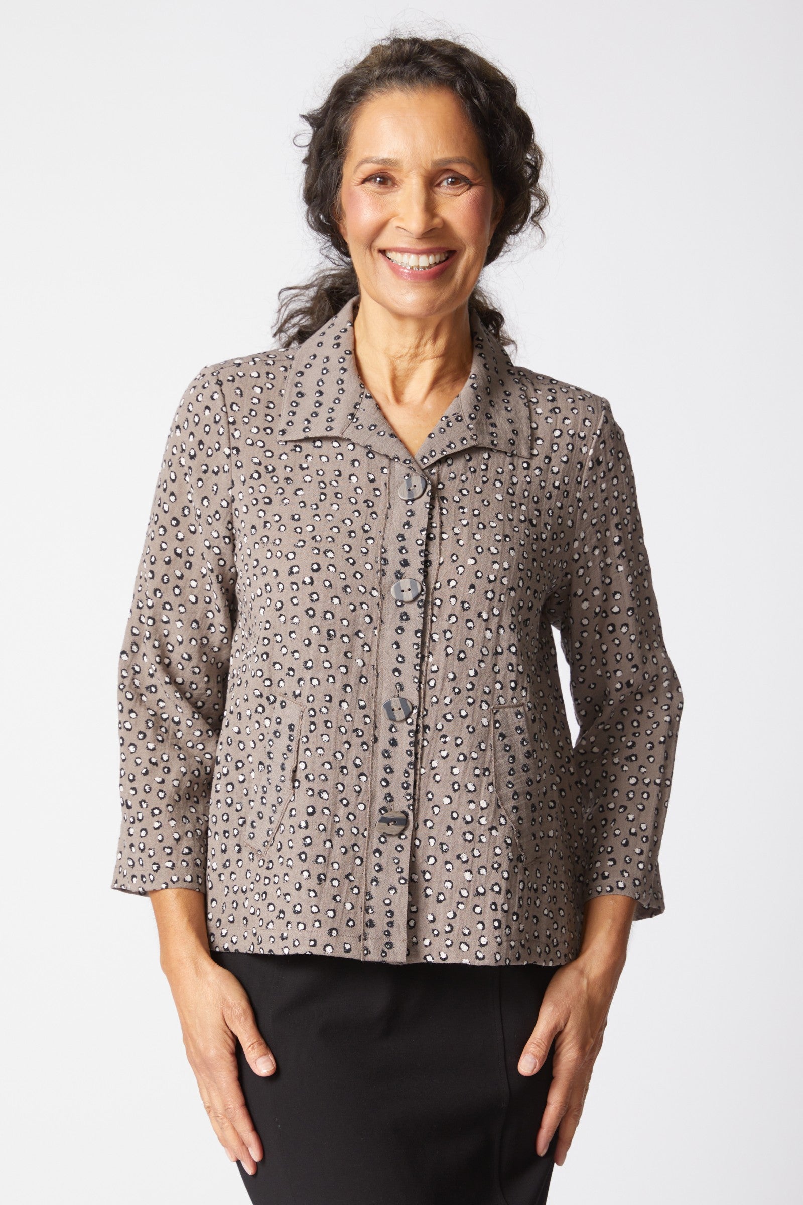 Mixed Dot Truffle Pleat Back Jacket | Cathy Allan Ladieswear